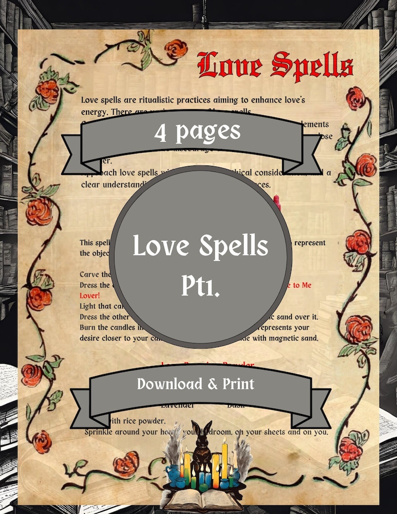 Love Spells Hoodoo, Grimoire Pages, BOS Pages, Printable, Romance, Book ...