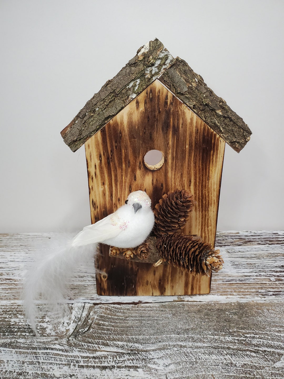 White Dove Bird House, Table Decoration With Natural Pinecones ...