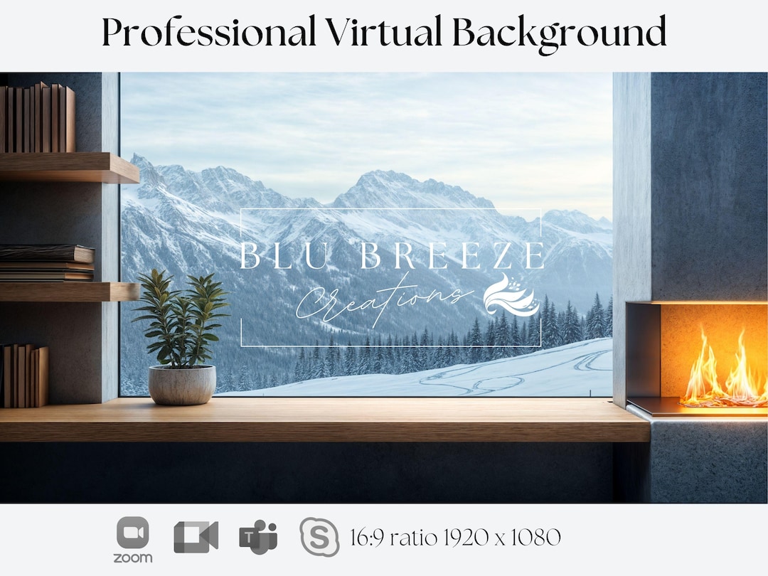 Snowy Mountain Top Winter Virtual Background for Video Calls Zoom Teams ...