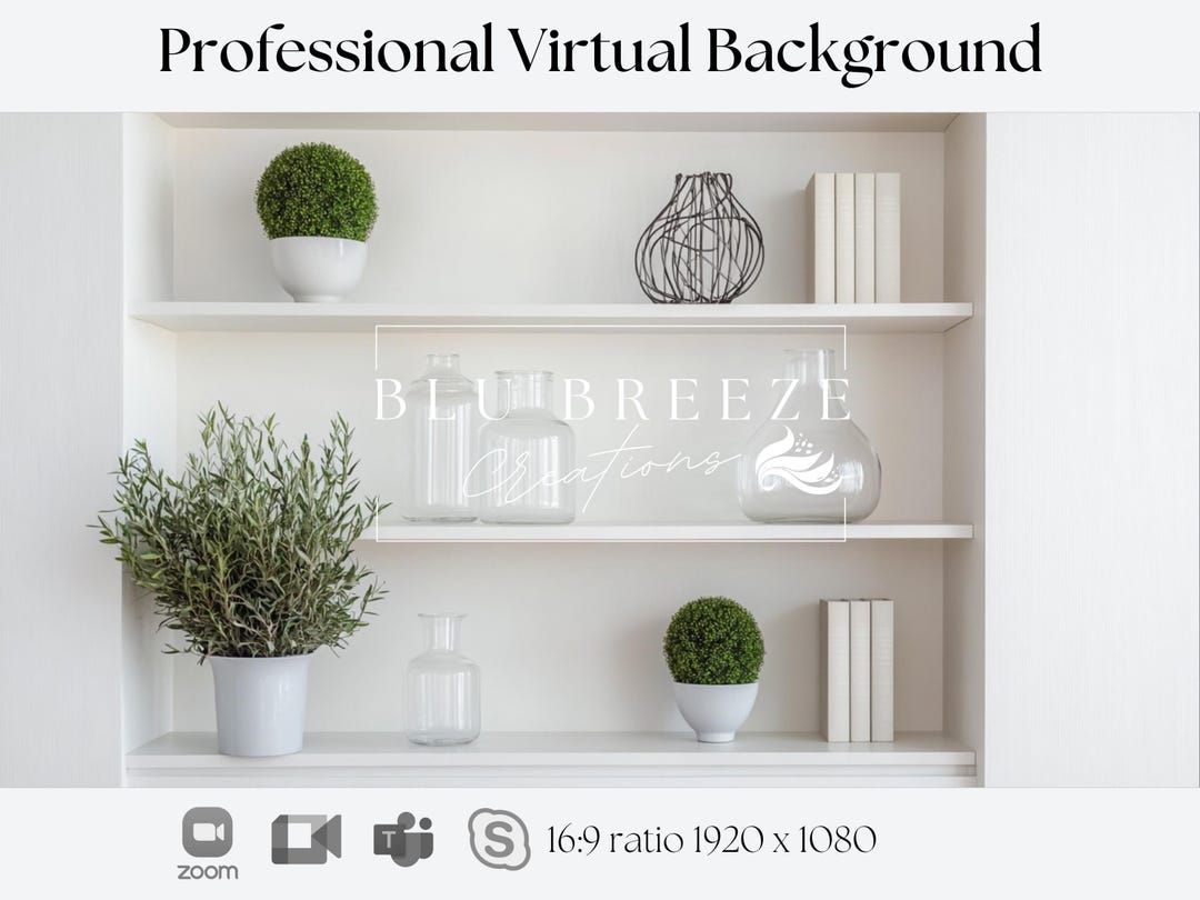 White Wall With Plants Zoom Background Virtual Backdrop for Video Calls ...