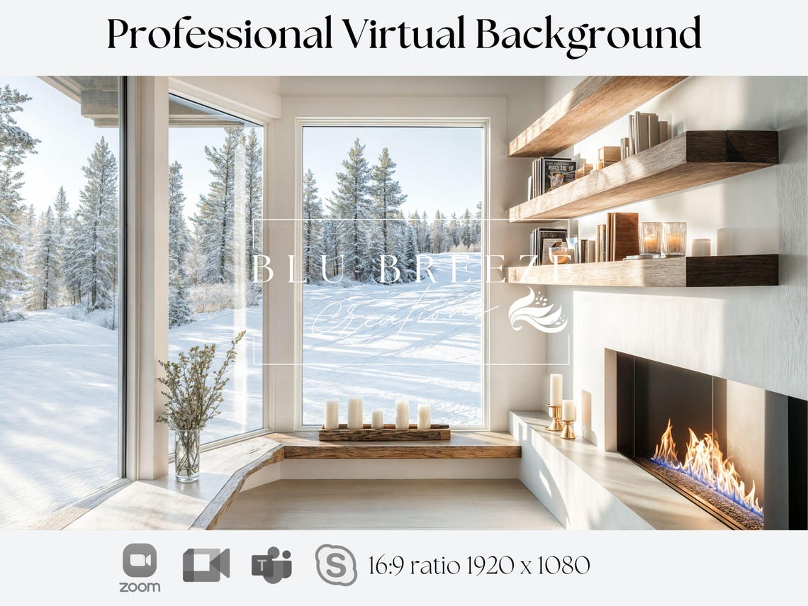 Sunlit Winter Office Virtual Background for Video Calls Zoom Teams ...