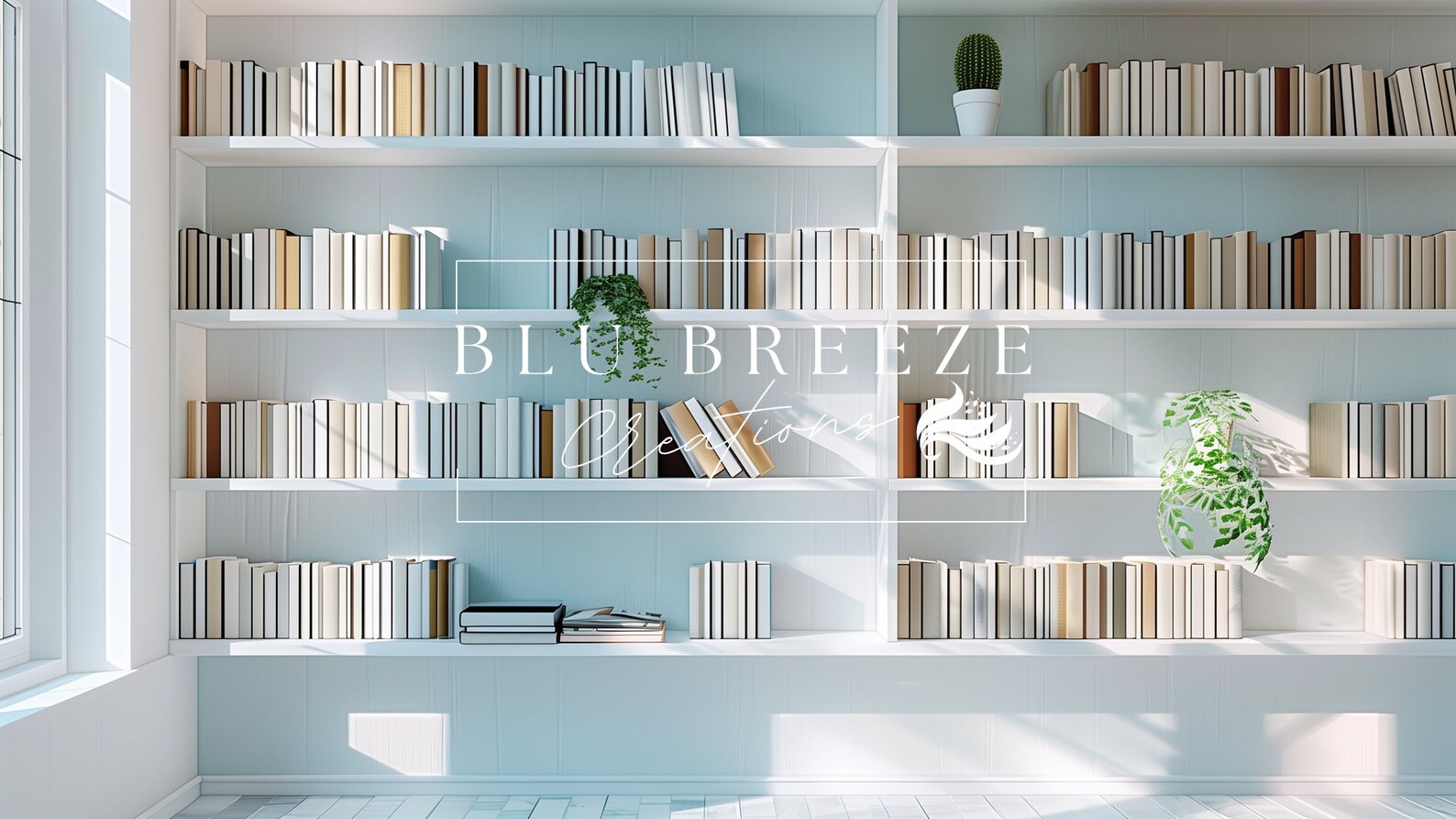 Virtual Bookshelf Background Blue Wall With Natural Light Zoom, Teams ...