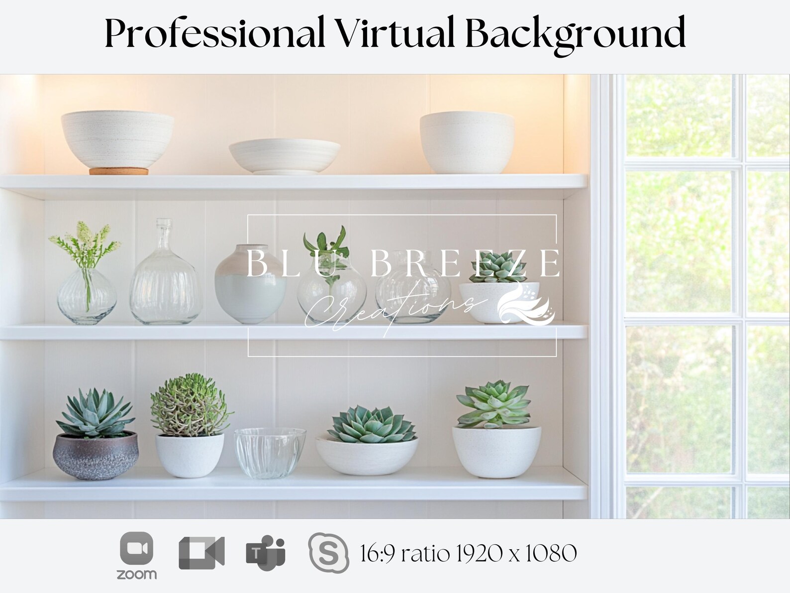 Simple Clean Zoom Background With Plants and Window Virtual Background ...