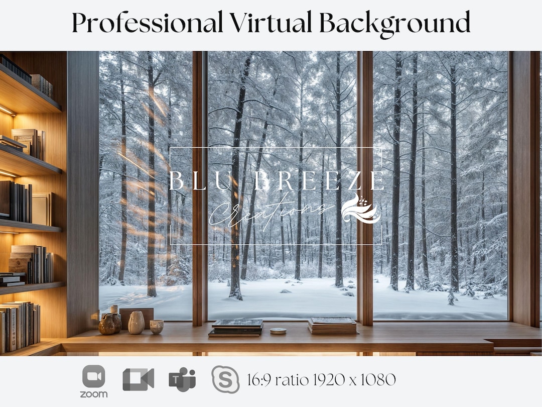 Snowy Winter Forest Virtual Background for Video Calls Zoom Microsoft ...