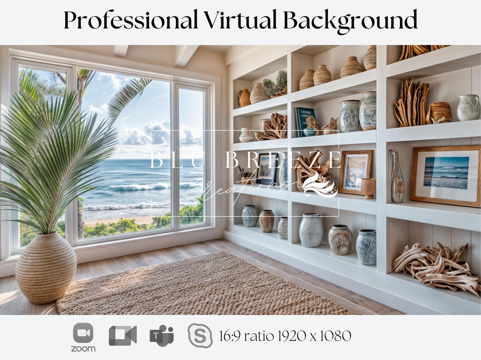 Beach House Summer Cottage Zoom Background for Virtual Meetings, Beach ...