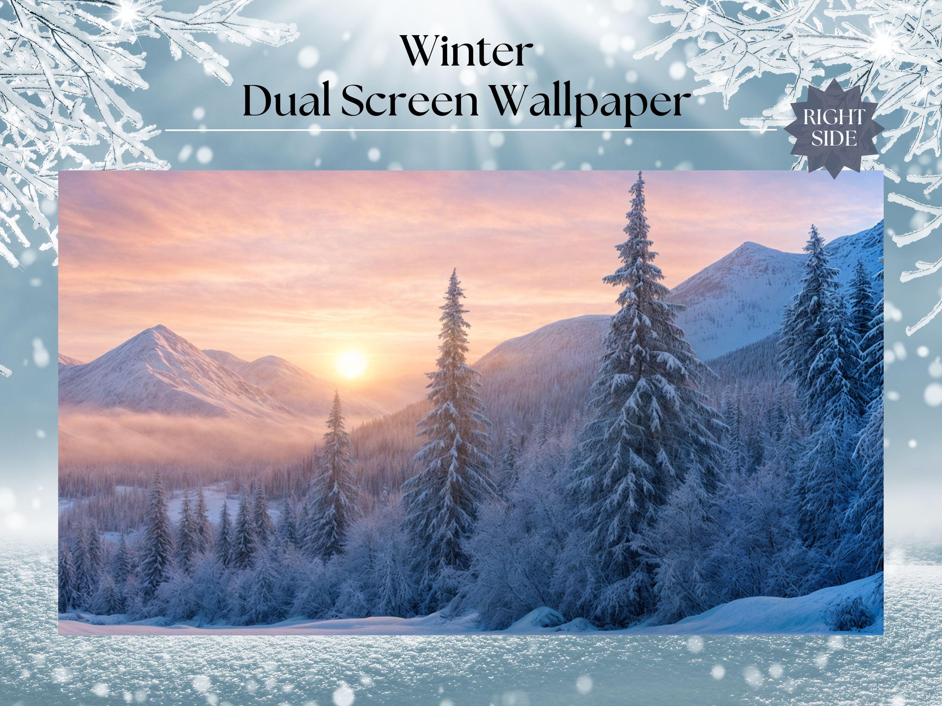 Winter Sunset Ultrawide Dual Monitor Wallpaper High-resolution Snowy ...
