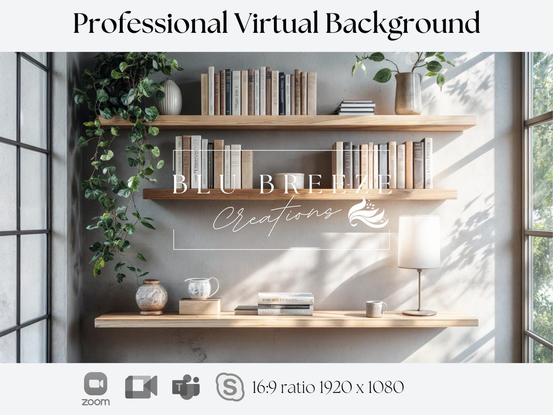 Zoom Virtual Background Bookshelf With Plants | Teams Skype Google Meet ...