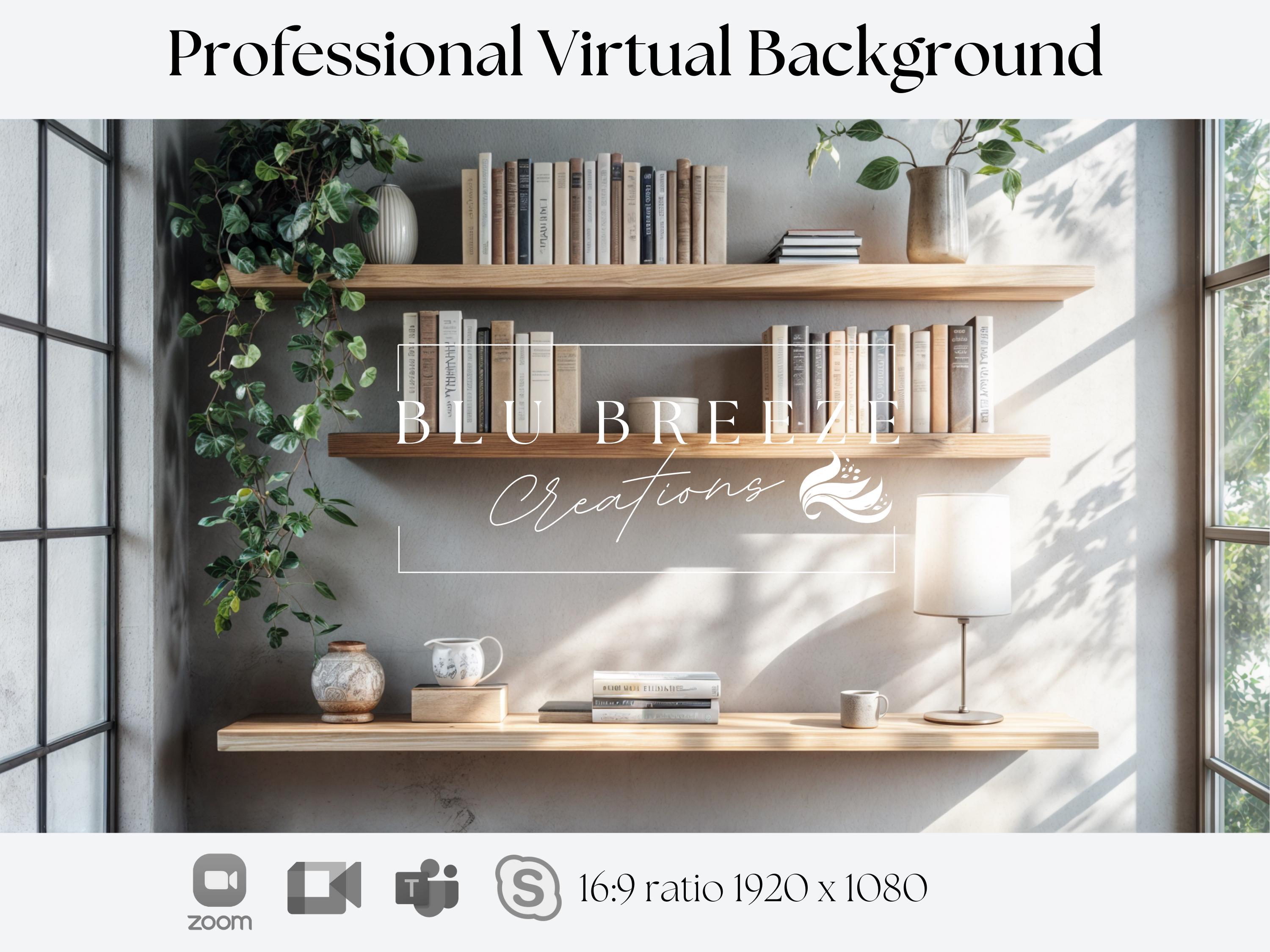 Zoom Virtual Background Bookshelf With Plants | Teams Skype Google Meet ...