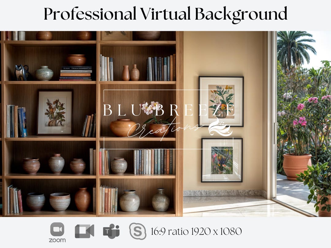 Virtual Bookshelf Background for Home Office | Zoom Teams Webex Skype ...