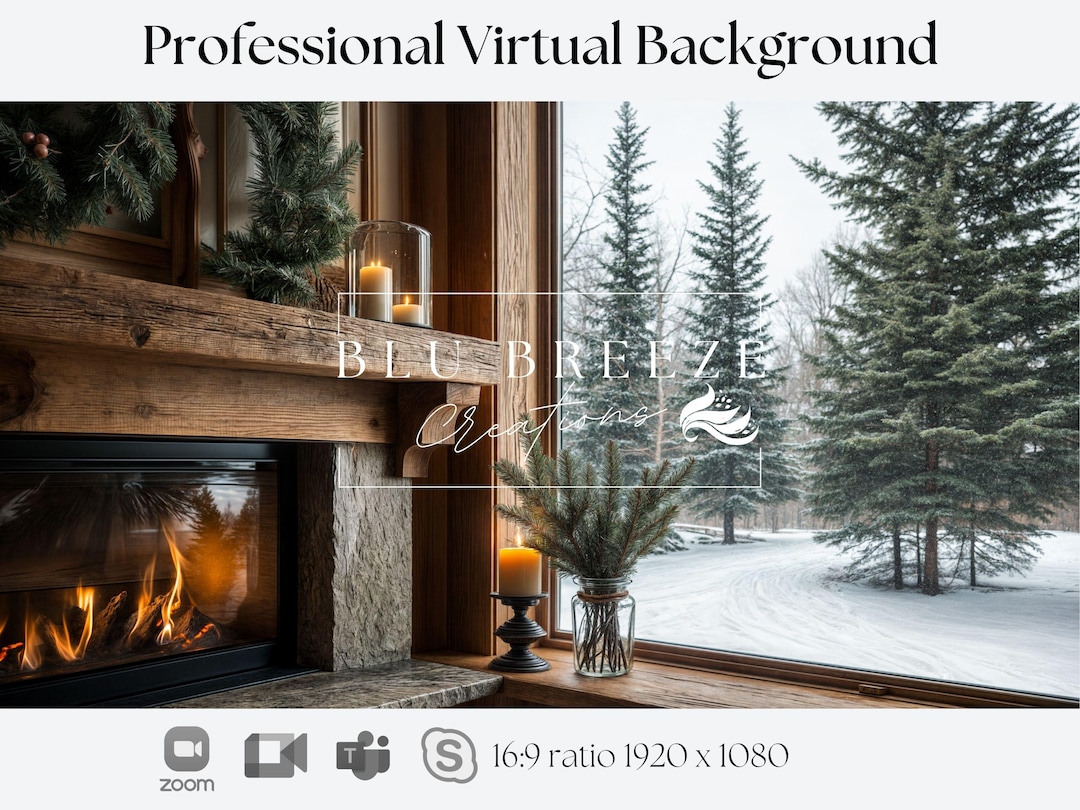 Cozy Fireplace Winter Virtual Background for Video Calls | Zoom Teams ...