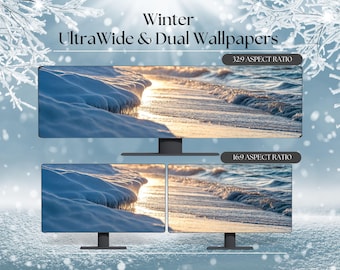 Snowy Winter Beach Desktop Backgrounds for Ultrawide and Dual Monitors ...