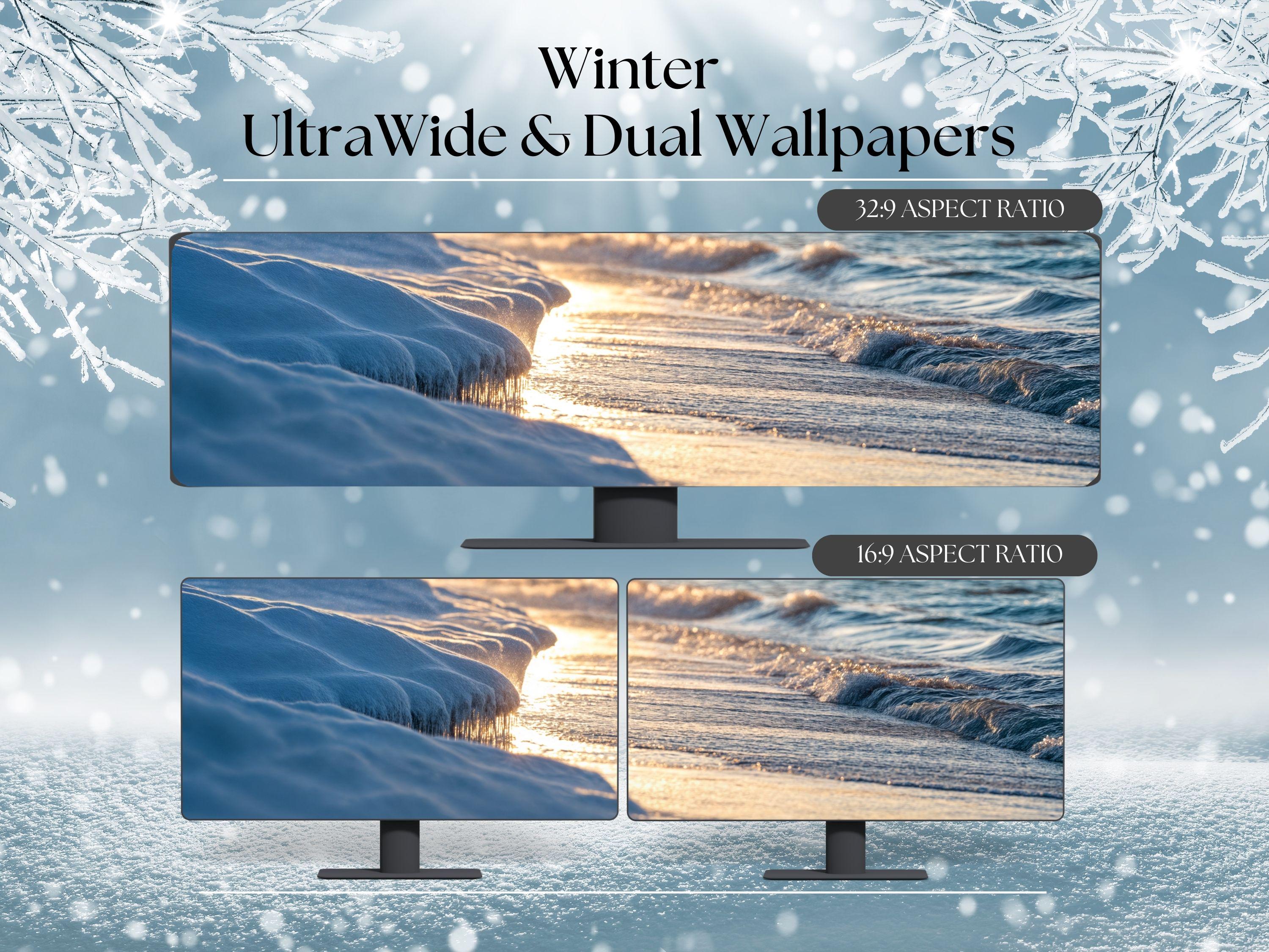 Snowy Winter Beach Desktop Backgrounds for Ultrawide and Dual Monitors ...