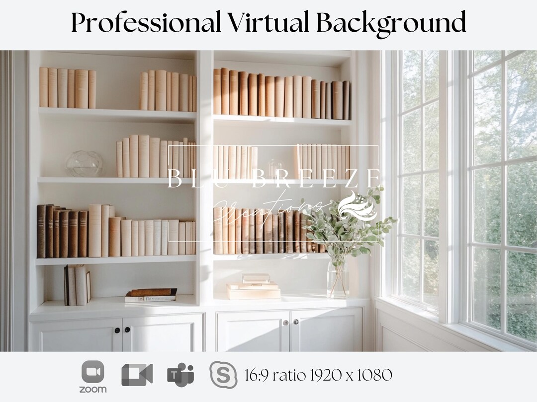White Bookshelf Virtual Background | Compatible With Zoom, Teams, Webex ...