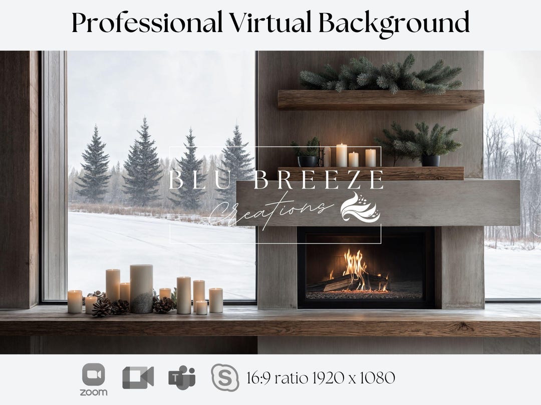 Winter Fireplace Virtual Background for Video Calls Zoom Teams Webex ...