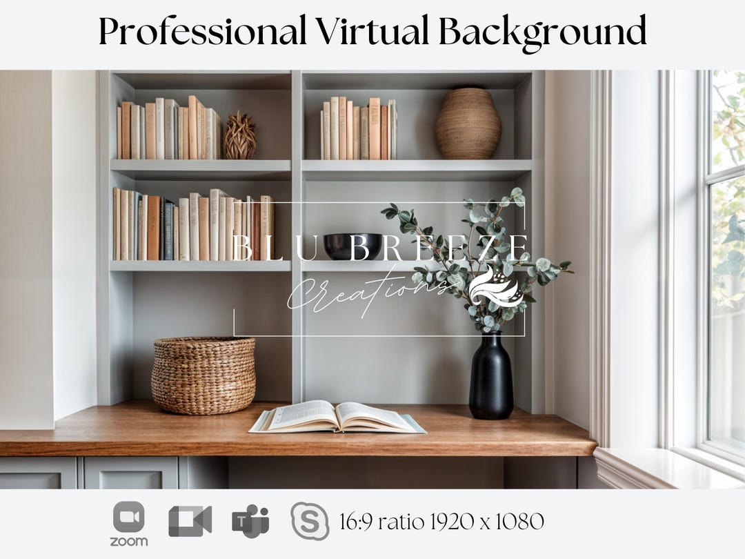 Clean Bookshelf Zoom Background | Teams Webex Skype Google Meet | Home ...