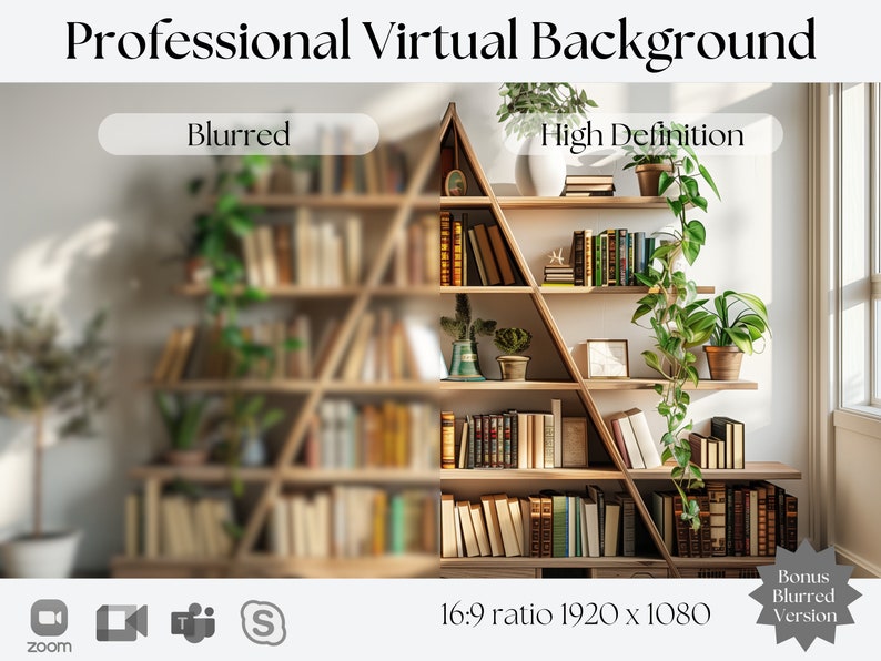 Virtual Bookshelf Background Natural Light Zoom, Teams, Skype Video ...