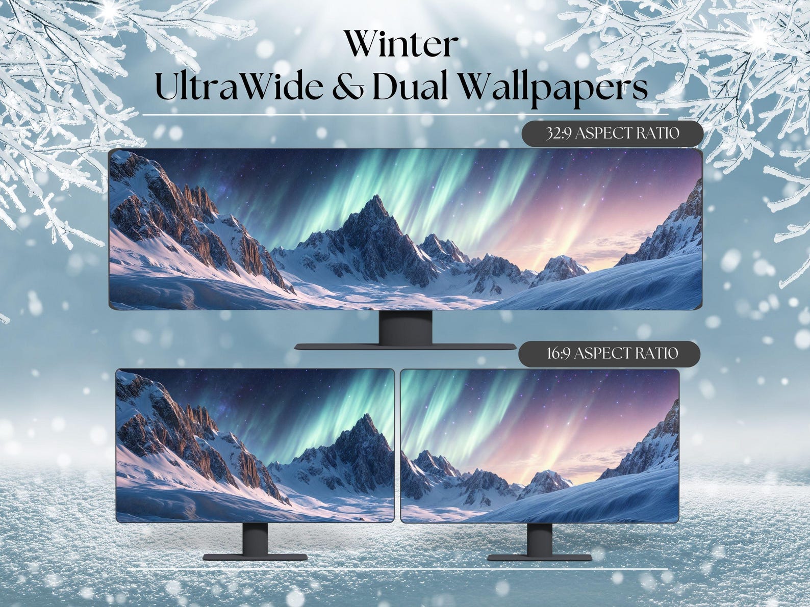 Winter Northern Lights Wallpaper High-resolution for Ultrawide Dual ...