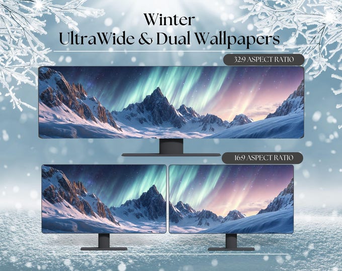 Winter Northern Lights Wallpaper High-resolution for Ultrawide Dual ...