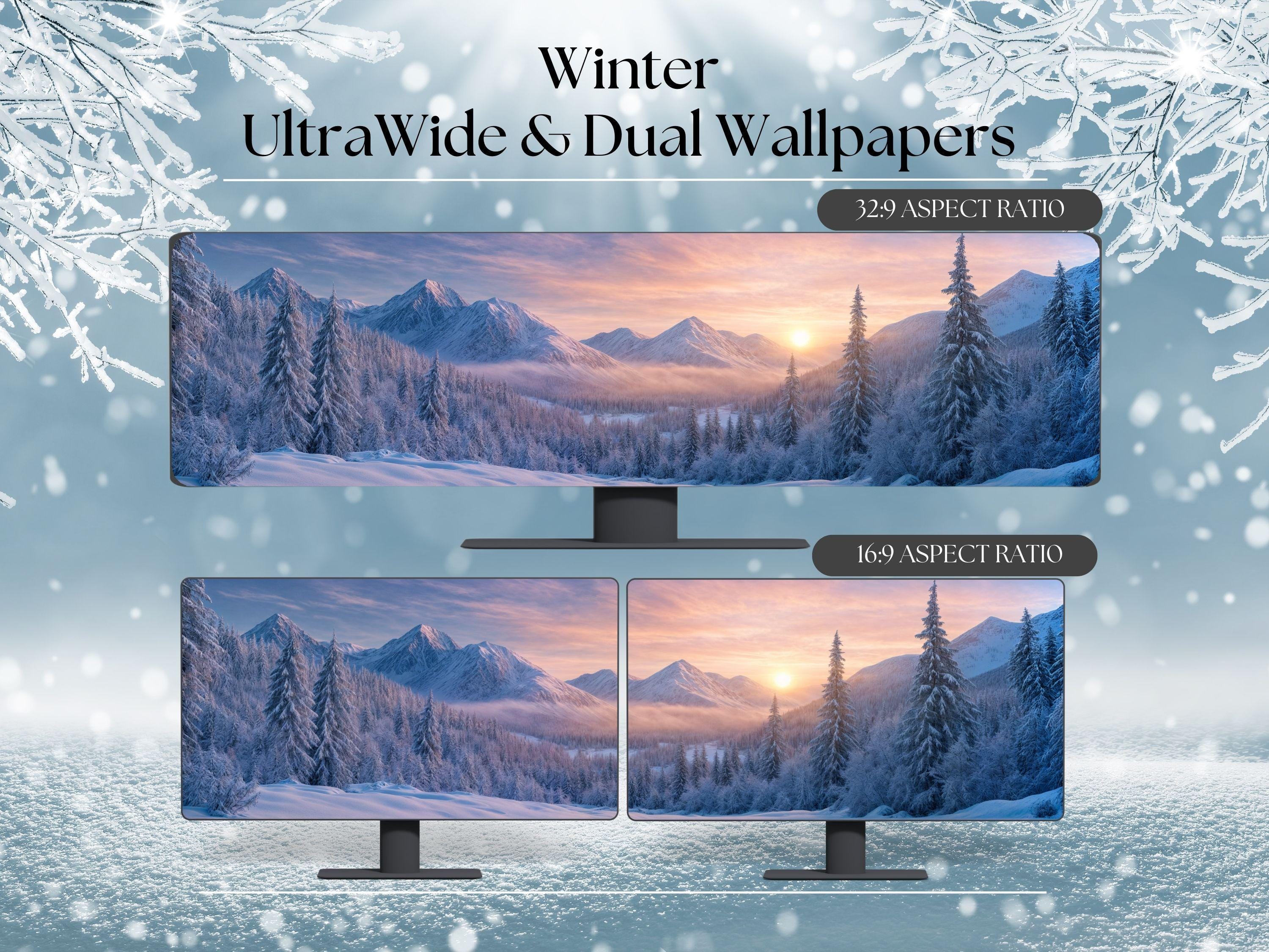 Winter Sunset Ultrawide Dual Monitor Wallpaper High-resolution Snowy ...