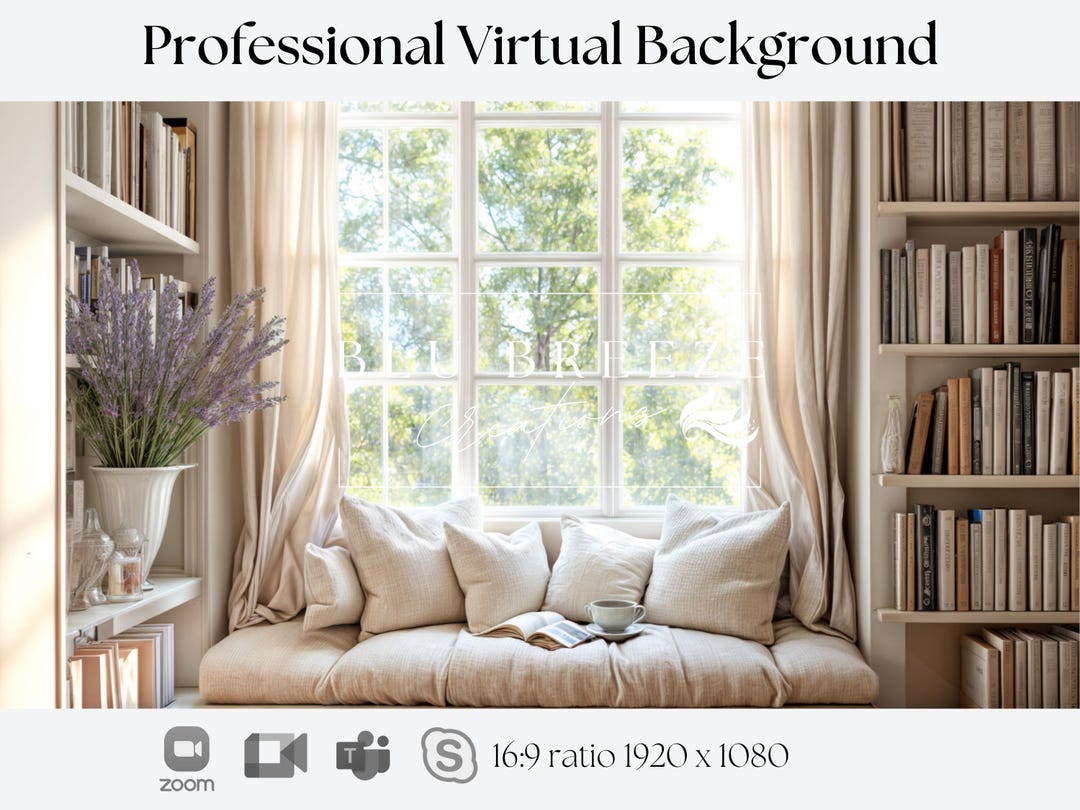 Virtual Background for Teams Calls | Bright Room With Books and Floral ...