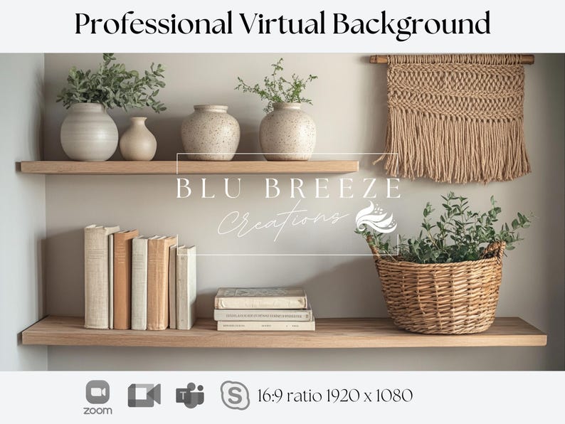 Modern Boho Home Office Zoom Background, Professional Virtual Office ...