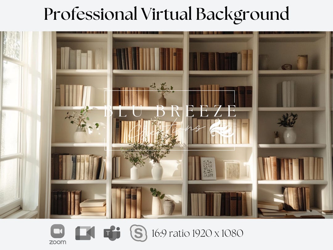 Simple Bookshelf Virtual Background | Zoom Teams Webex Skype Google ...