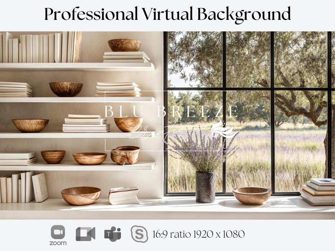 Spring Farmhouse Virtual Bookshelf Background for Home Office | Zoom ...