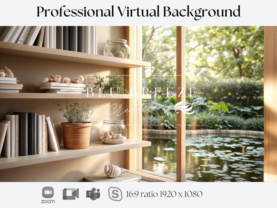 Simple Summer Pond Virtual Bookshelf Background for Home Office | Zoom ...