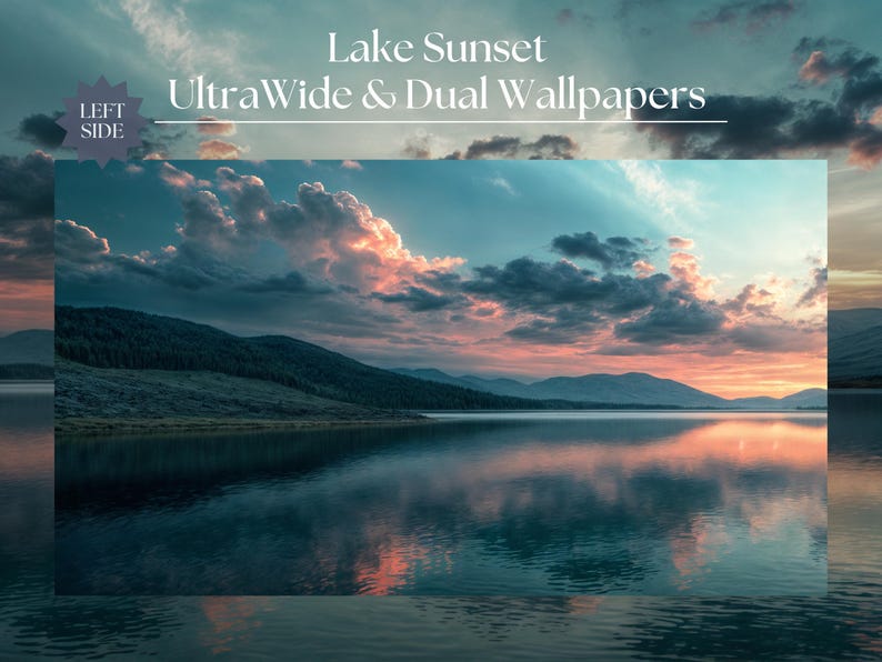 Lake Sunset Ultrawide Wallpaper, Dual Monitor Background (digital ...
