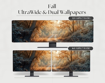 Fall-themed Wallpaper for Ultrawide and Dual Monitors | 32x9 and 16x9 ...