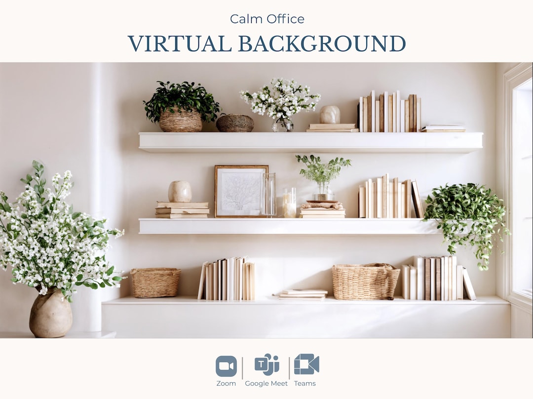 Bookshelf Zoom Background for Work Calls | Calm Professional Office ...