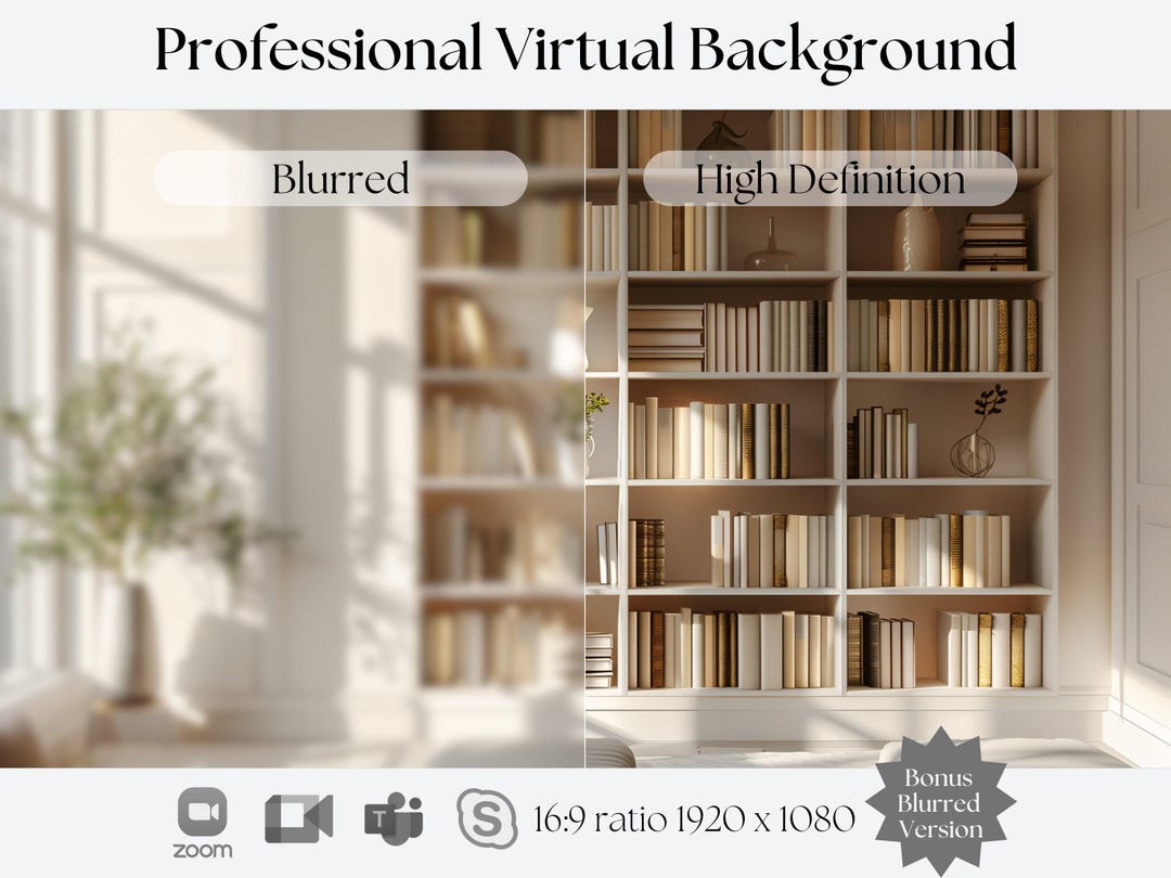 Virtual Bookshelf Background | Large Window With Natural Light | Zoom ...
