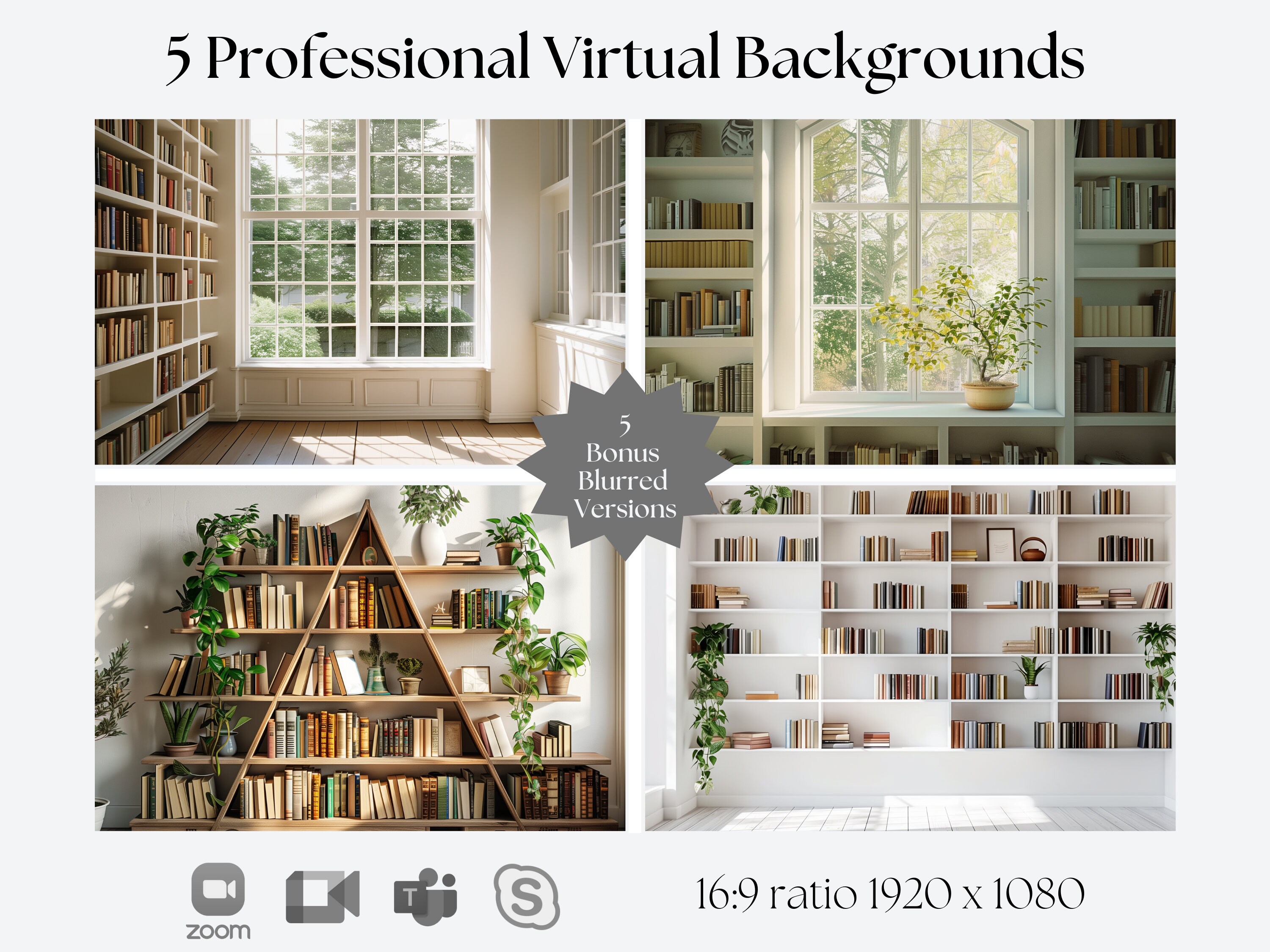 5 Clean Bookshelf Virtual Backgrounds Compatible With Zoom, Teams ...