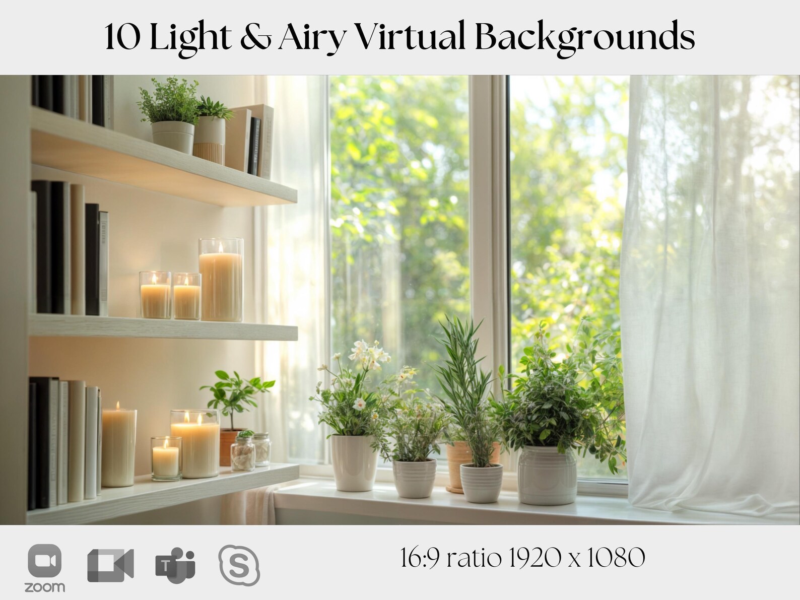 Light & Airy Bookshelf Virtual Backgrounds for Zoom, Teams, Skype - 10 ...