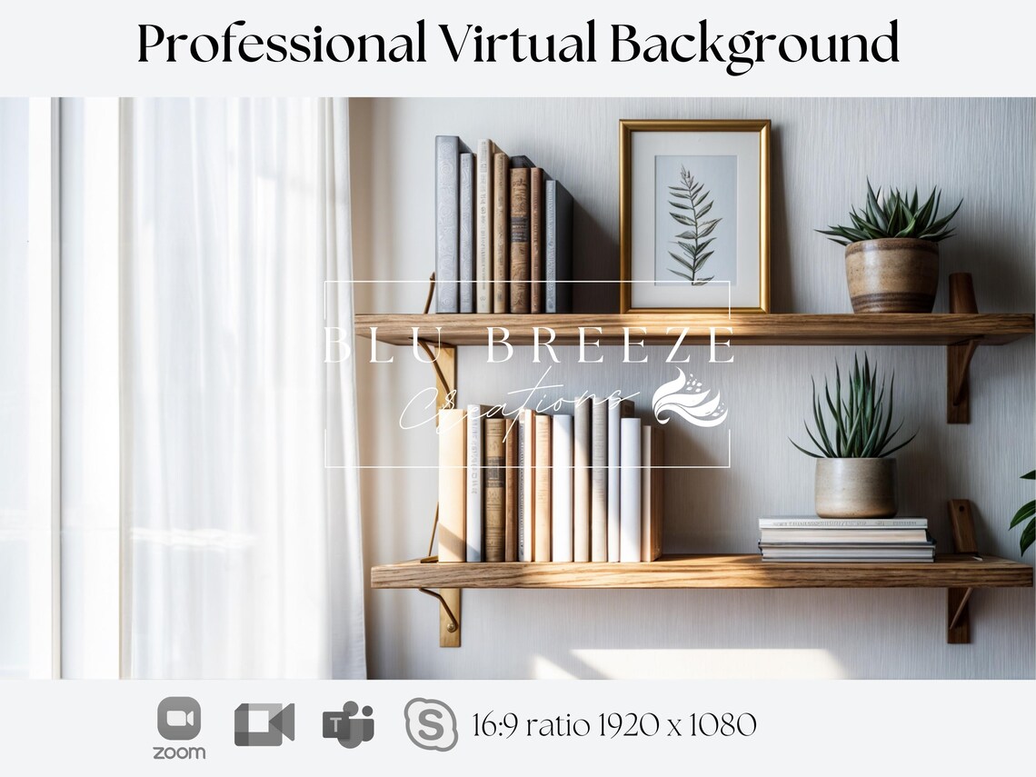 Virtual Background Home Office Bookshelf Zoom Teams Webex Skype Google ...