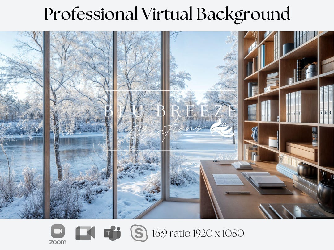Snowy Lake Winter Virtual Background for Video Calls Zoom Microsoft ...