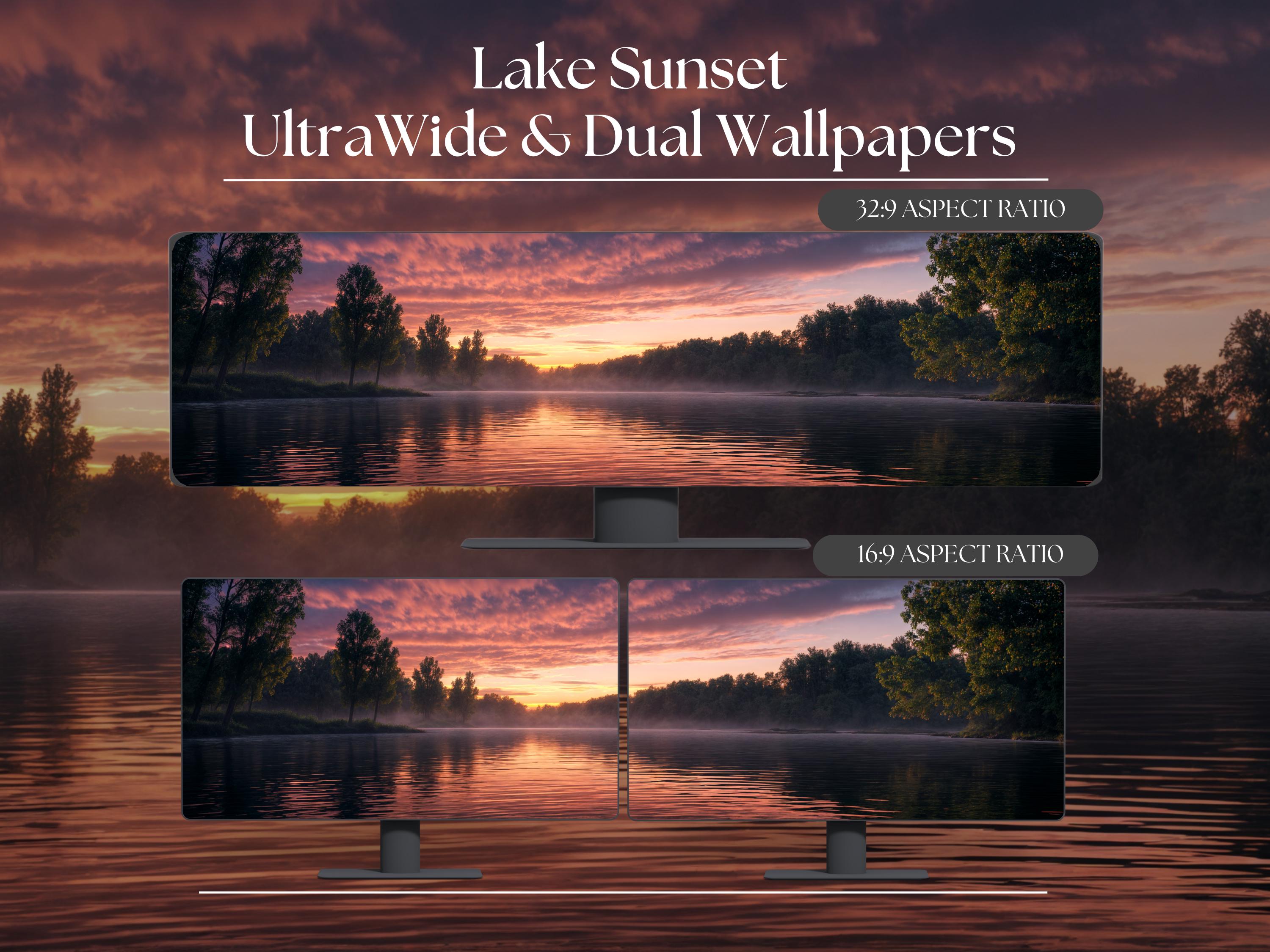 Lake Sunset Ultrawide and Dual Monitor Wallpaper High-resolution ...