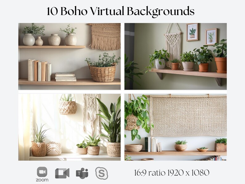 Modern Boho Home Office Zoom Background, Professional Virtual Office ...