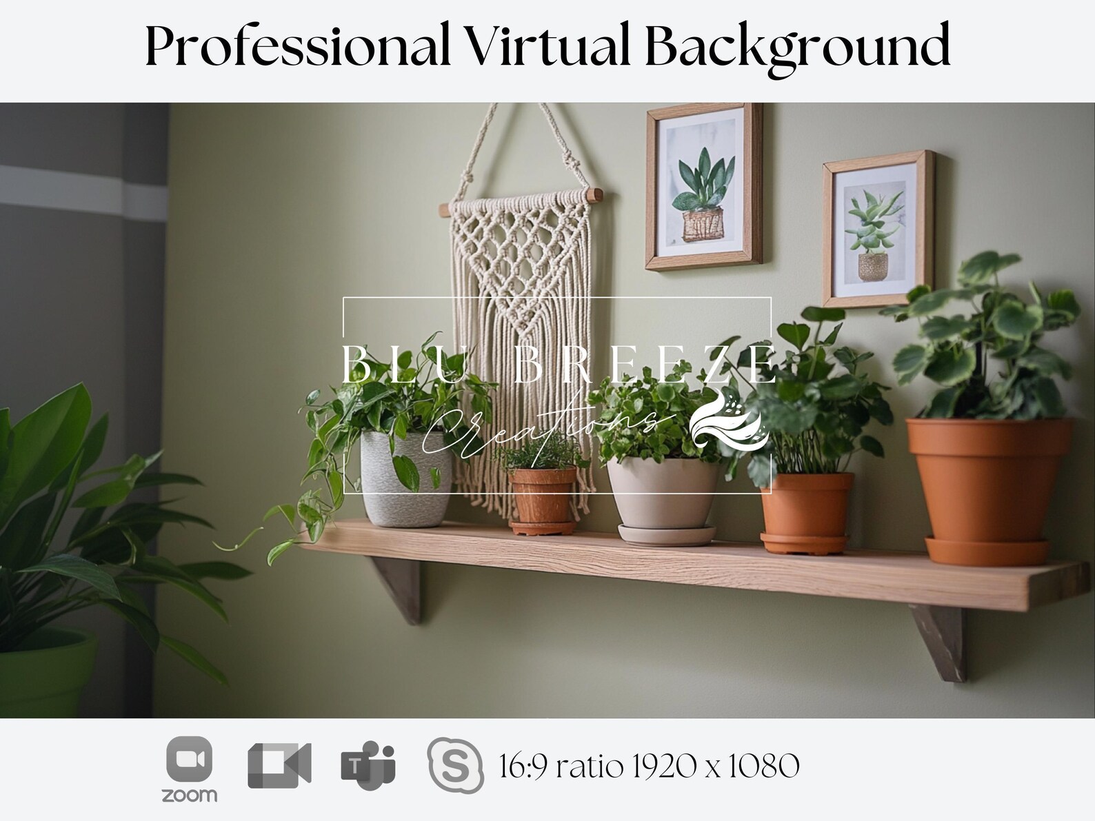 Modern Boho Home Office Zoom Background, Professional Virtual Office ...