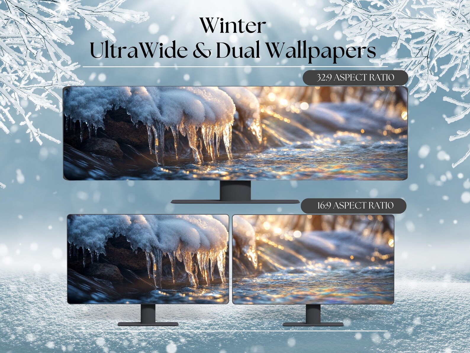 Iced Stream Winter Wallpaper for Ultrawide Dual Monitors High ...