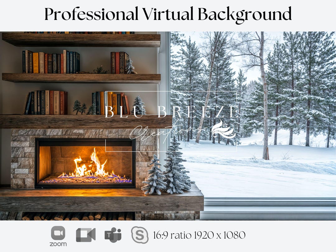 Cozy Fireplace Winter Virtual Background for Video Calls Zoom Teams ...