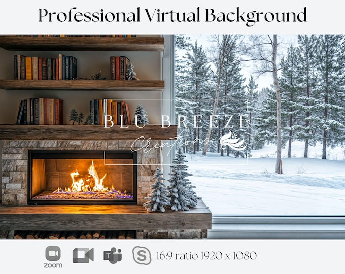 Cozy Fireplace Winter Virtual Background for Video Calls Zoom Teams ...