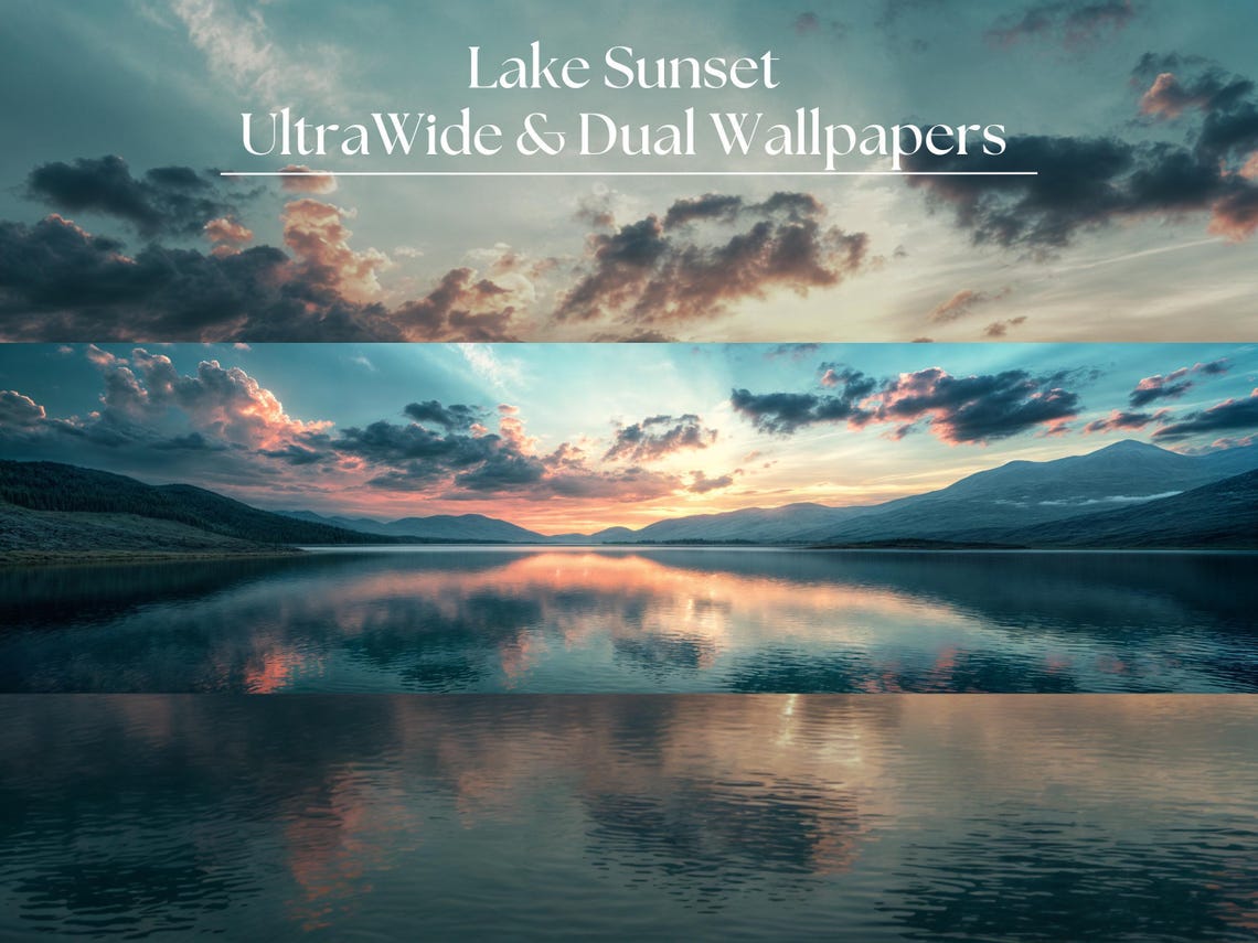 Lake Sunset Ultrawide Wallpaper, Dual Monitor Background (digital ...