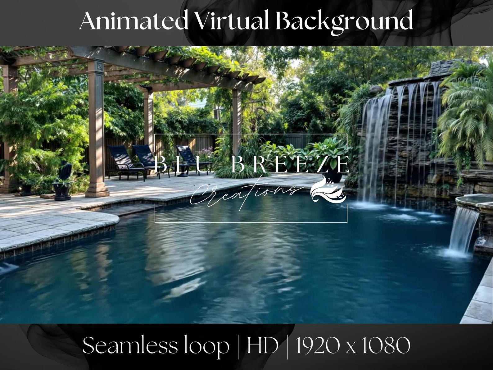 Zoom Animated Pool Waterfall Virtual Background | Compatible With Zoom ...