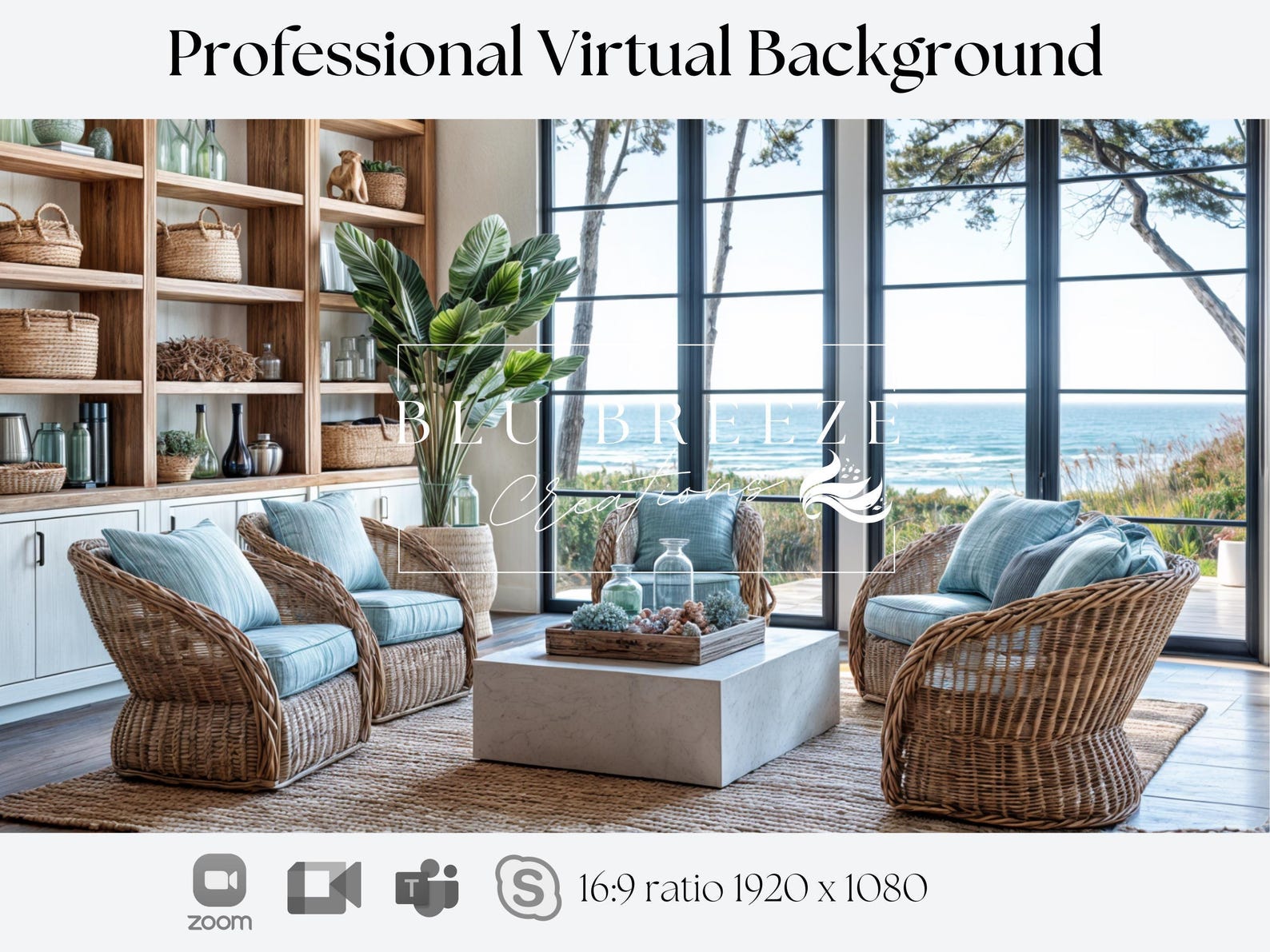 Beach House Summer Cottage Zoom Background for Virtual Meetings, Beach ...