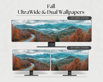 Fall-themed Wallpaper for Ultrawide and Dual Monitors 32x9 and 16x9 ...