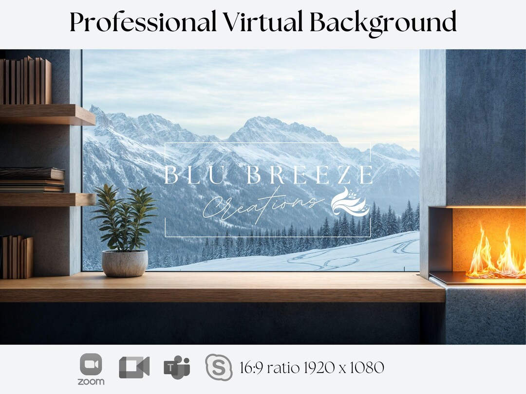 Snowy Mountain Top Winter Virtual Background for Video Calls Zoom Teams ...