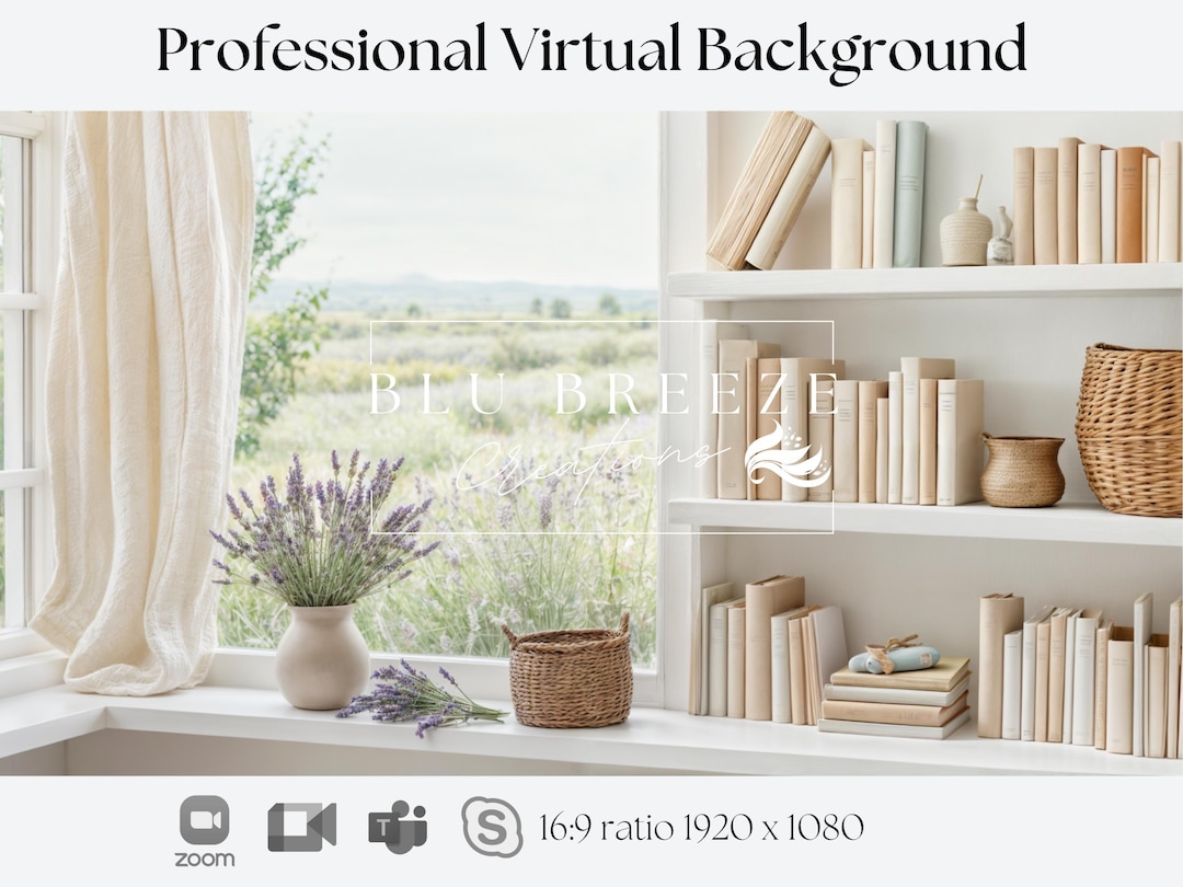 Summer Farmhouse Virtual Bookshelf Background for Home Office | Zoom ...