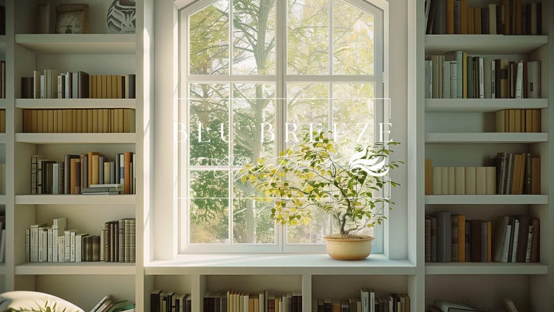 Virtual Bookshelf Background | Calm Setting | Zoom, Teams, Skype ...