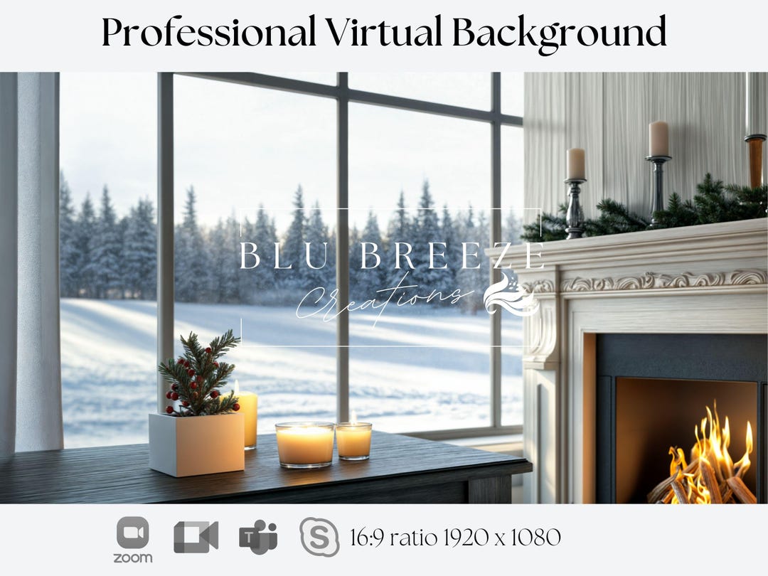 Snowy Winter Fireplace Virtual Background for Zoom Teams Webex Skype ...